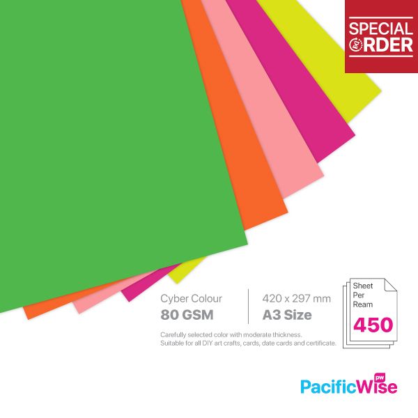 A3/Colour Paper/Kertas Warna 80gsm/Fluorecent Colour/Copier Paper (450 ...