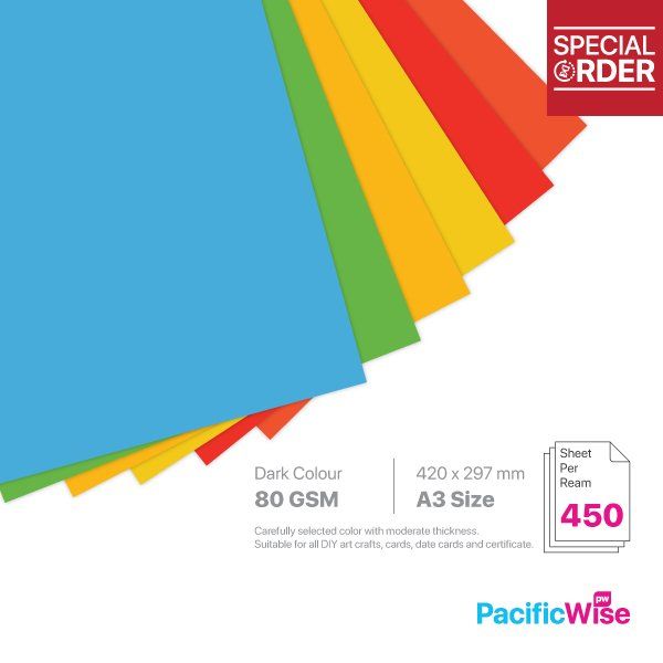 A3/Colour Paper/Kertas Warna 80gsm/Deep Colour/Copier Paper (450'S) | 0 ...