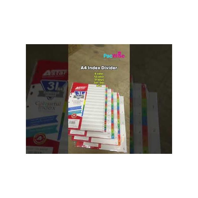 Astar A4 Index Divider 31 Days Plastic 11-Hole Tabs