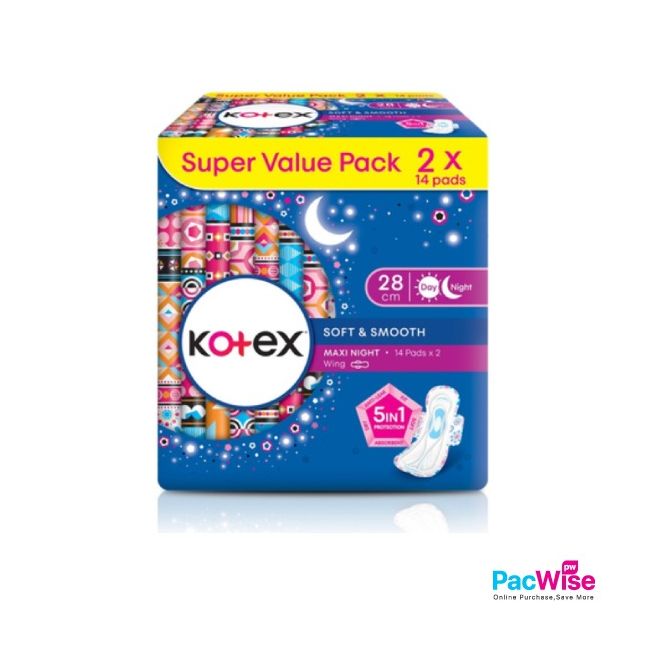 Kotex Soft & Smooth Overnight Wing 28cm 14 Pads x 2 | Maxi Night ...