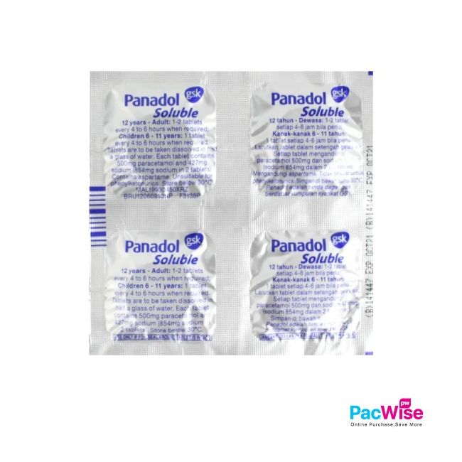 Panadol Soluble 500mg Paracetamol | 4 Pcs x 1 Pack | Fast Relief for ...
